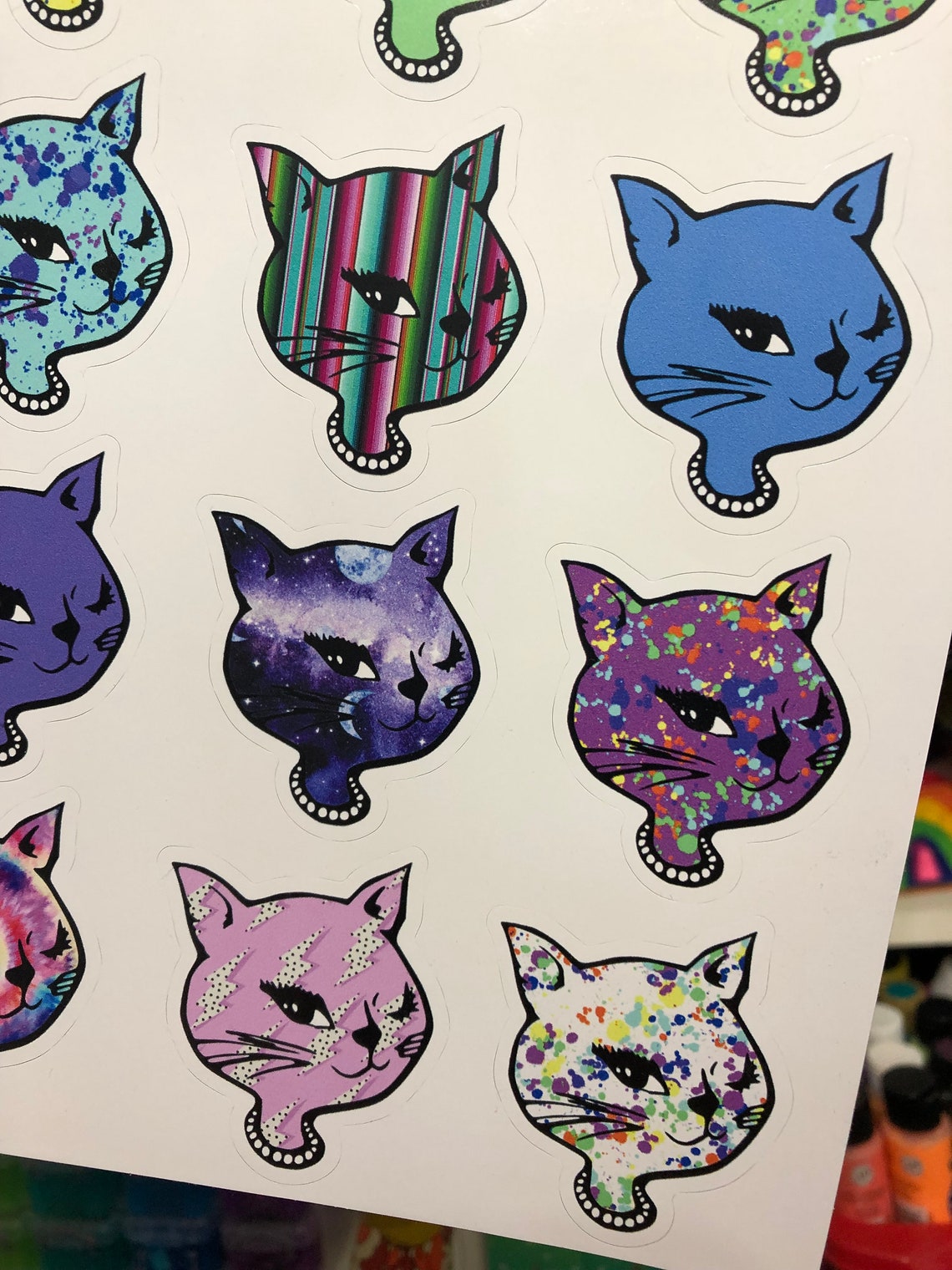 Huge Sheet of Retro Winking Cats Stickers Rainbow Assortment | Etsy