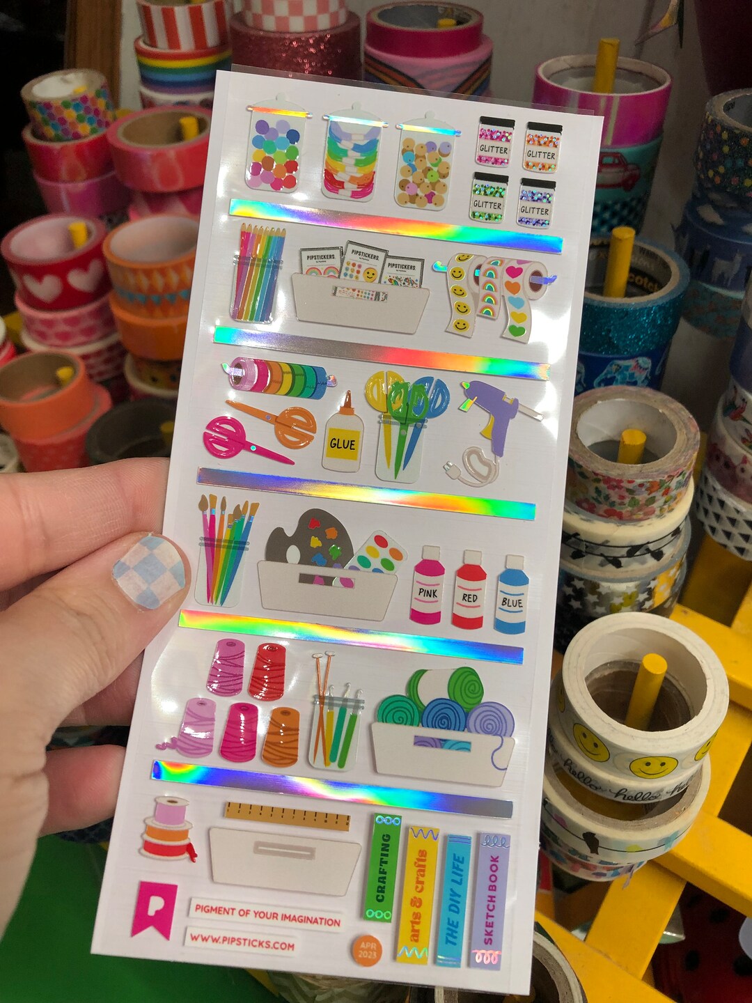 Sheet of Rainbow Organized Craft Art Supply Stickers Crafty Paint Yarn ...