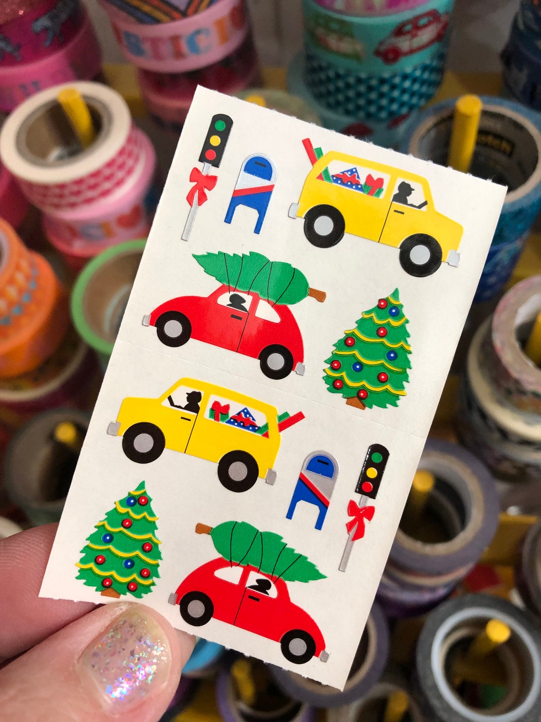 Vintage Christmas Tree Car Mail Stickers Mrs Grossman's Stickers by the Yard - Etsy