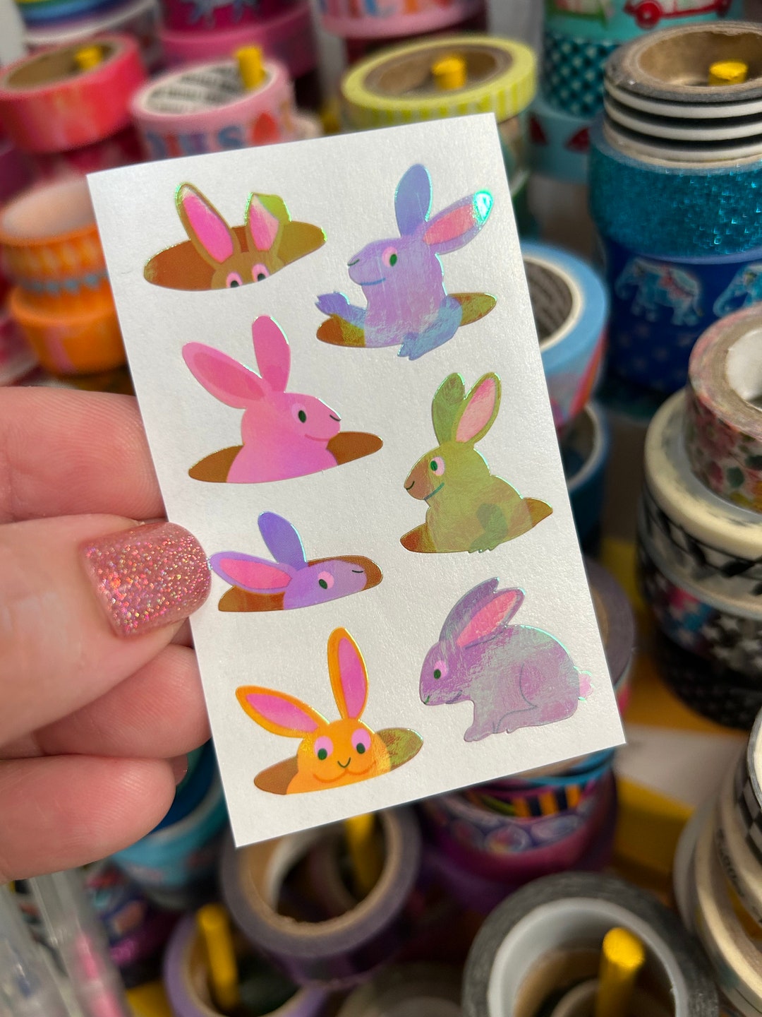 Opalescent Pearly Bunny Rabbit Hole Stickers Iridescent Limited - Etsy