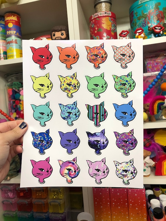 Huge Sheet of Retro Winking Cats Stickers Rainbow Assortment | Etsy