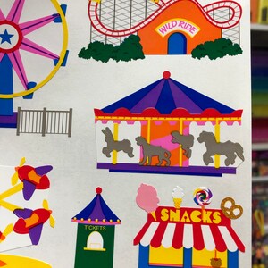 Big Sheet of Vintage Carnival Rides Stickers Roller Coaster Farris ...