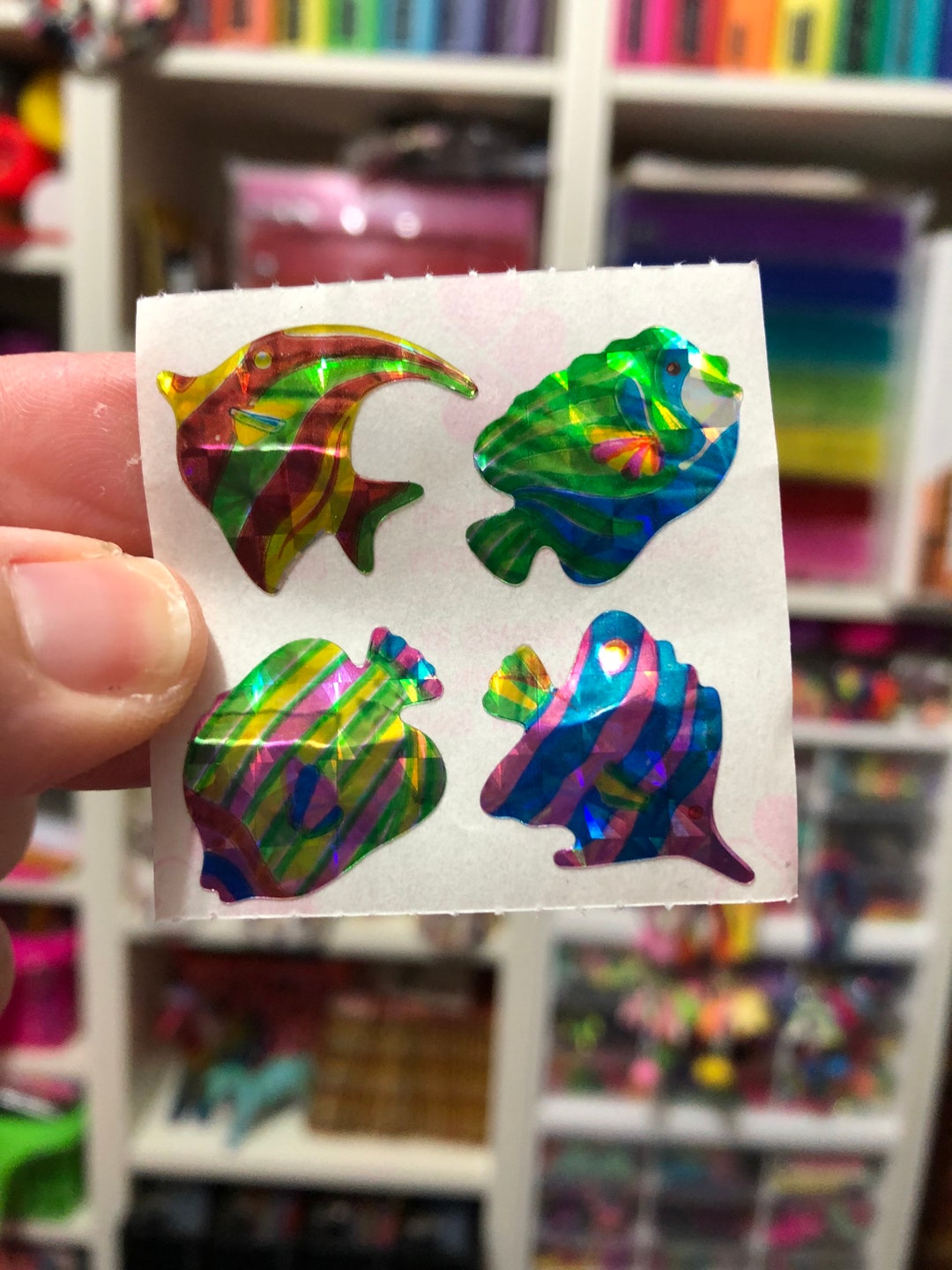 Vintage Sparkle Prismatic Rainbow Tropical Fish Stickers Great 7 Seven ...