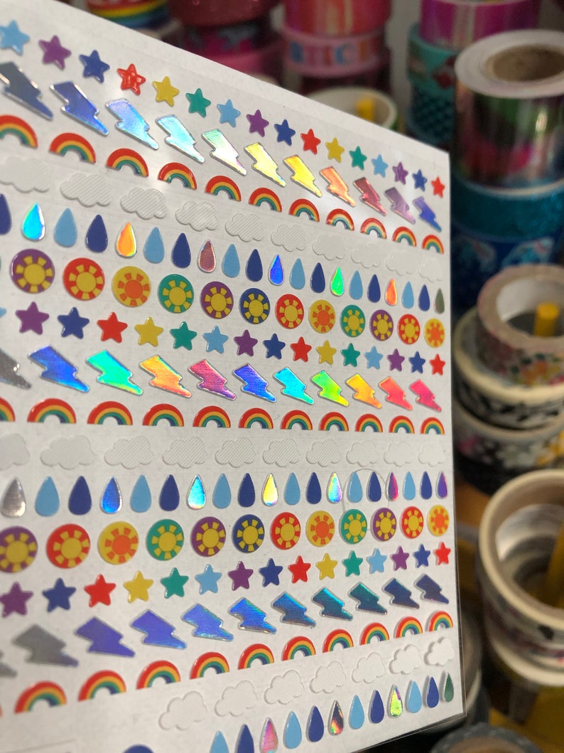 Mini Weather Rainbow Star Bolt Rain Micro Stickers Sheet - Etsy
