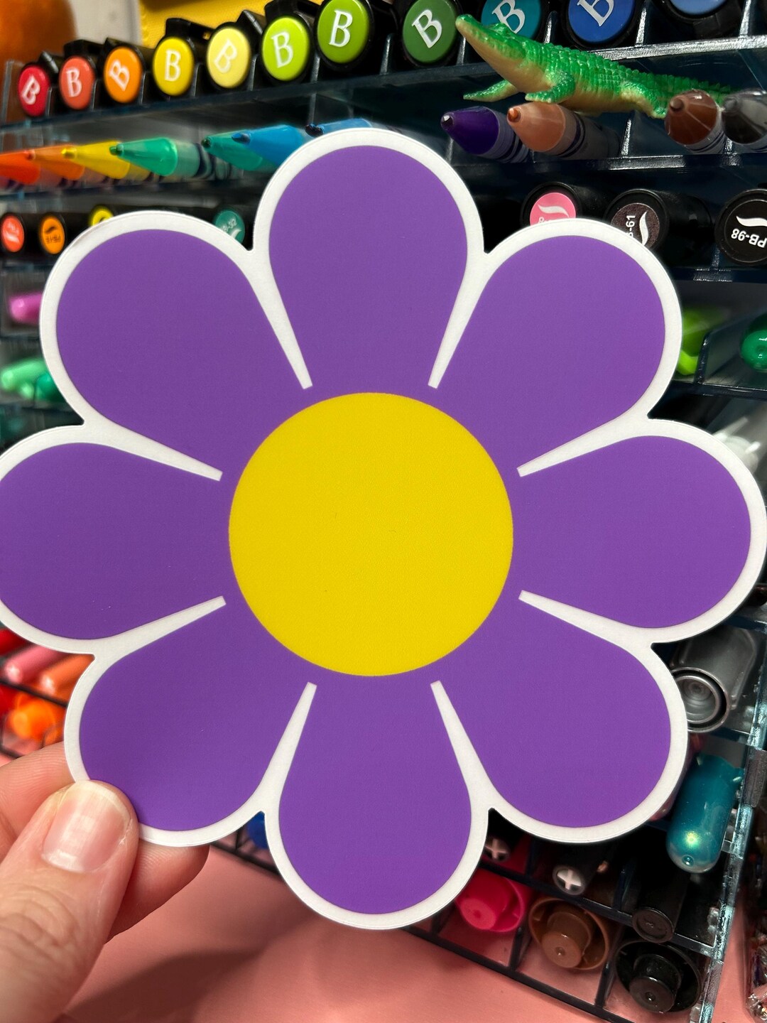 Big Retro Flower Power Daisy Hippy Sticker - Clear Border - Purple 5.5 ...