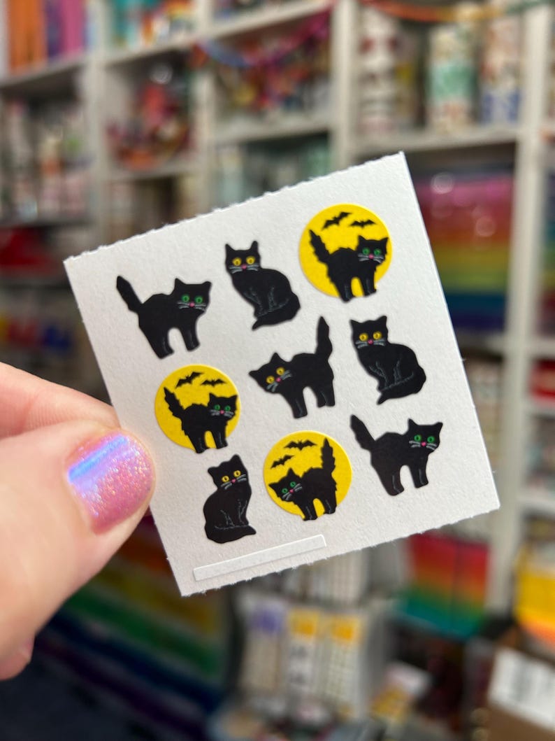 Vintage Black Cat Full Moon Bat Halloween Stickers - Etsy