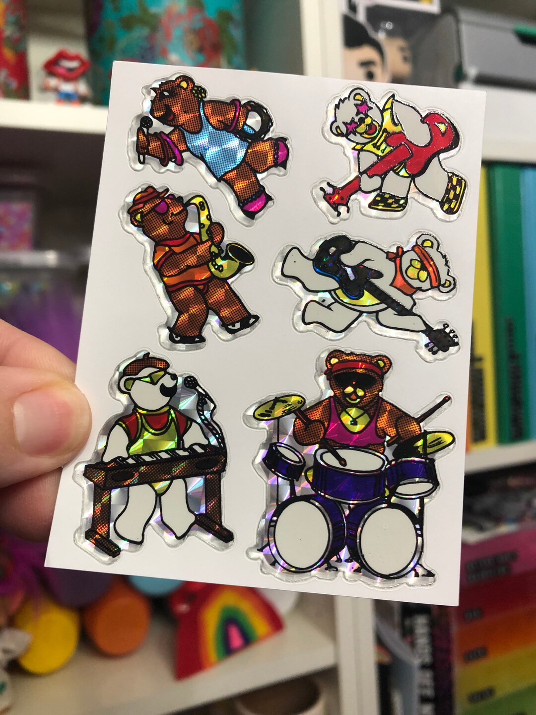 Vintage Rock & Roll Teddy Bear Stickers - Sparkle Prism - Etsy
