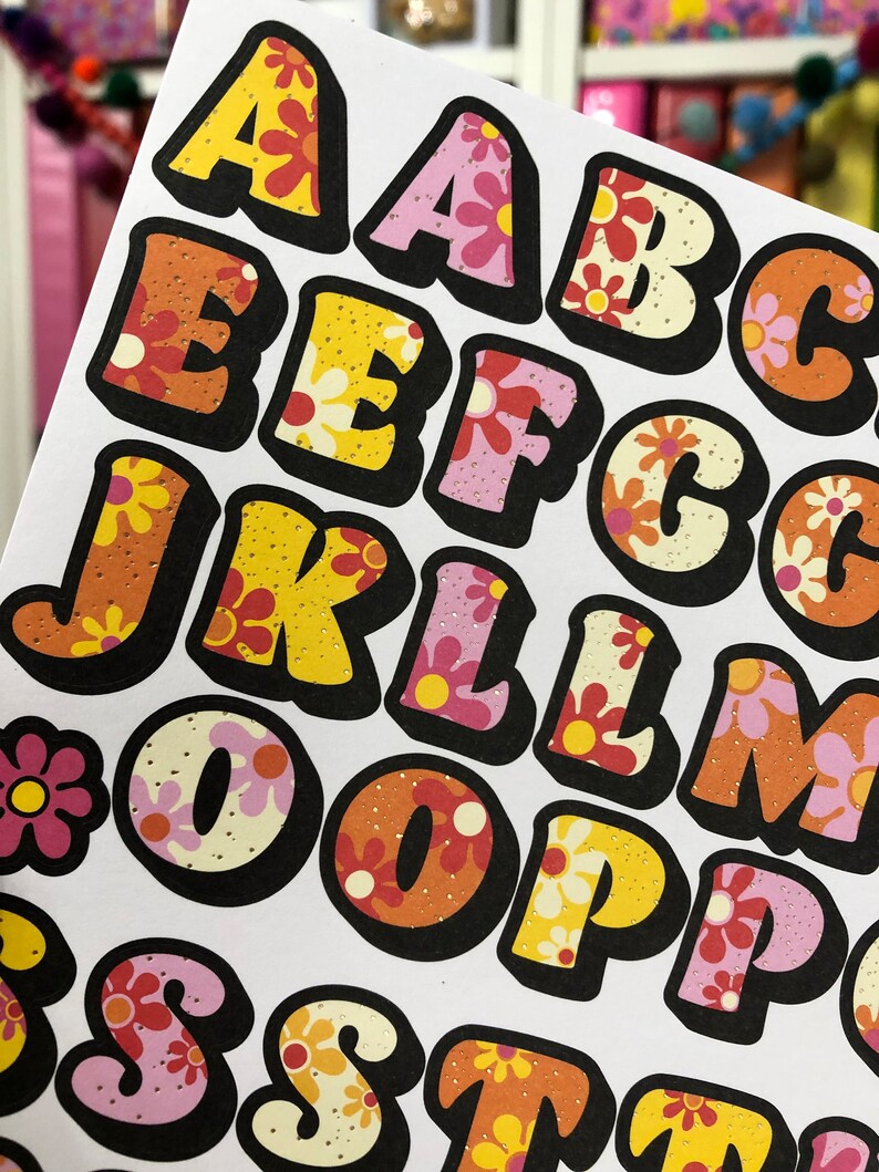 Big Sheet of Groovy Flower Power Alphabet Alpha Letter Stickers - Etsy