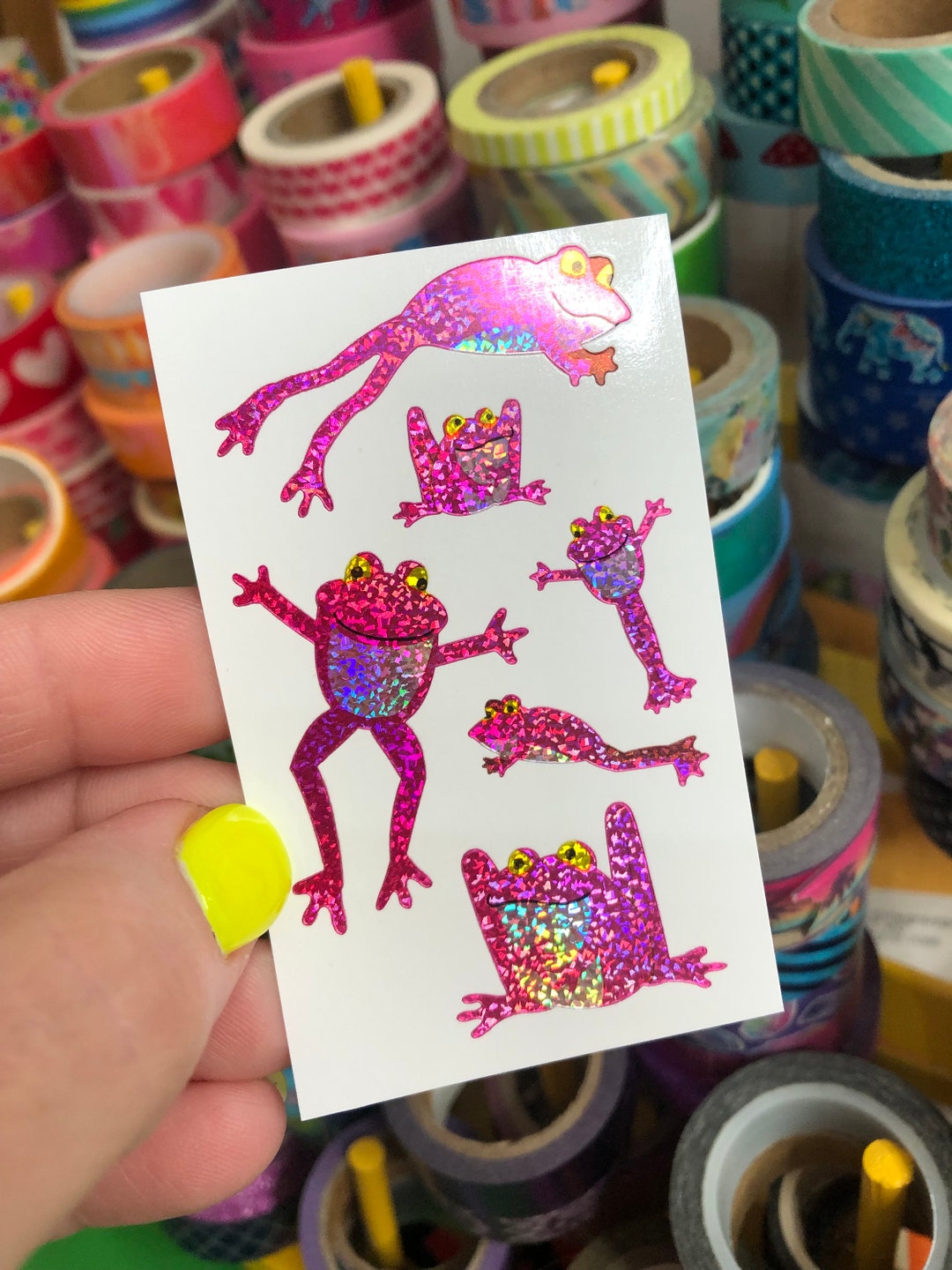 Sparkle Prism Hot Pink Magenta Frog Toad Stickers - Etsy