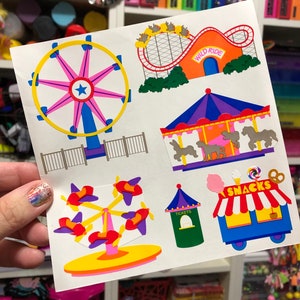 Big Sheet of Vintage Carnival Rides Stickers Roller Coaster Farris ...