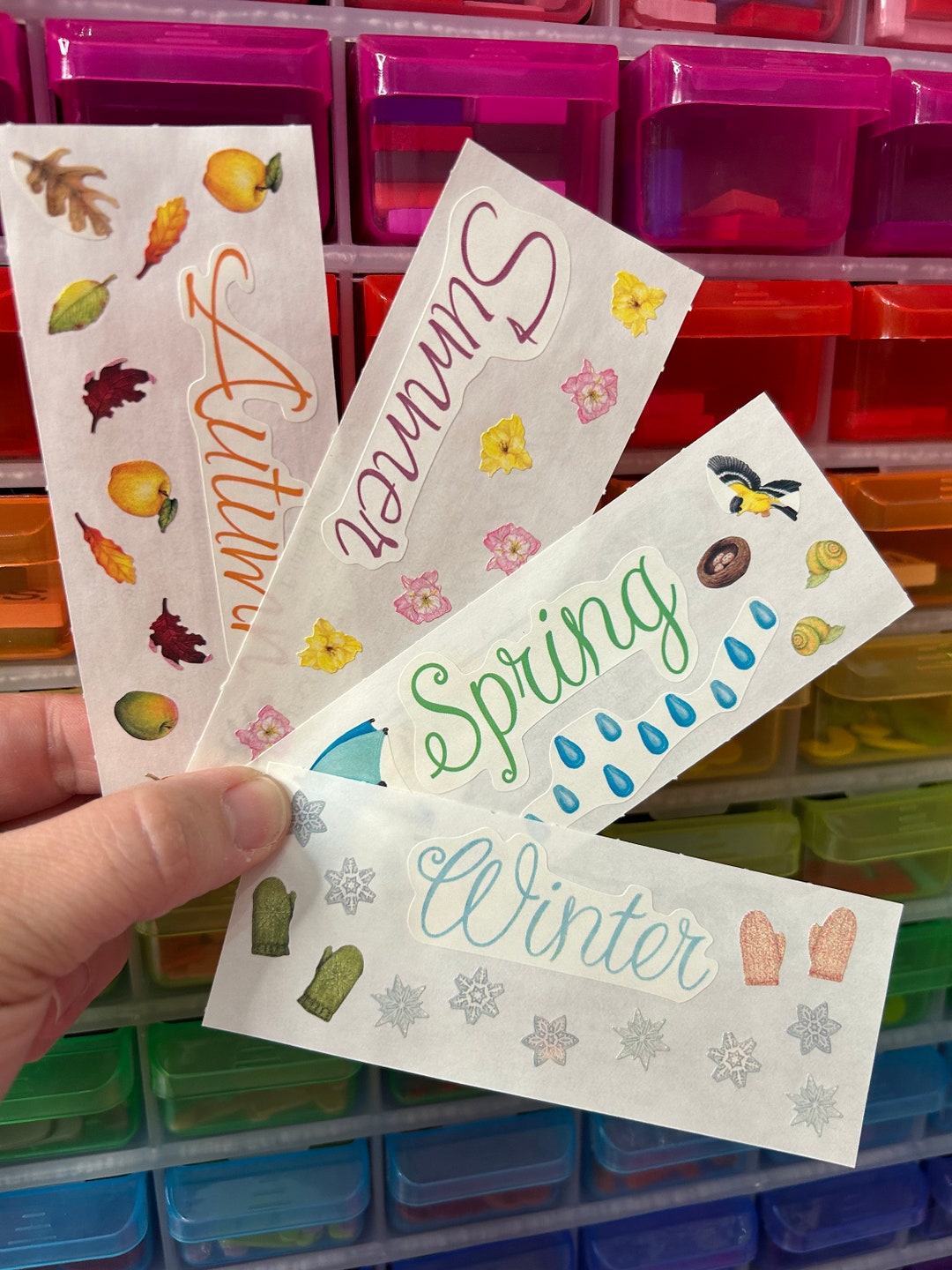 Lot of 4 Strips Vintage Seasons Winter Spring Summer Autumn Stickers ...