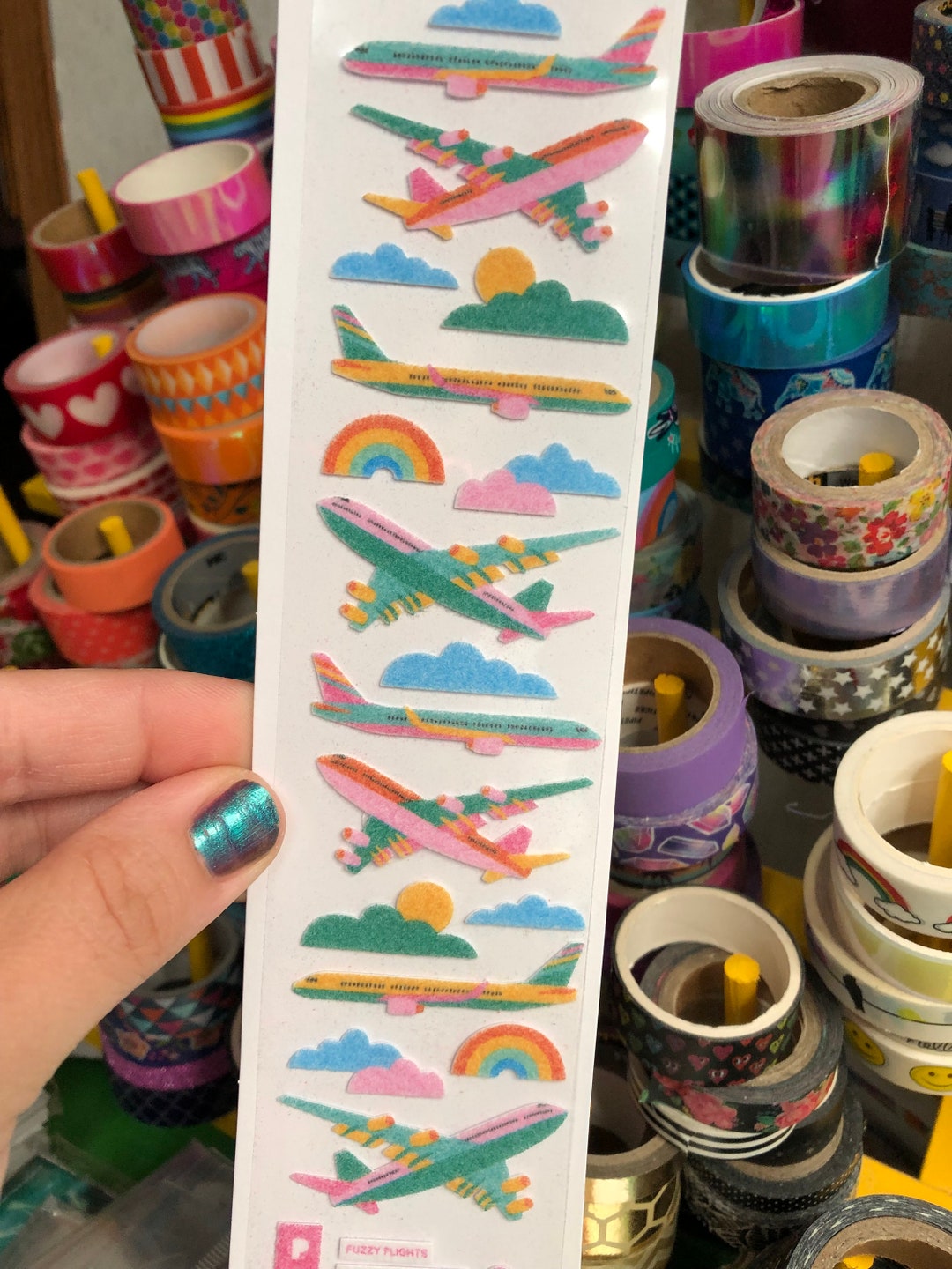 Fuzzy Rainbow Airplane Sky Cloud Stickers Flocked - Etsy