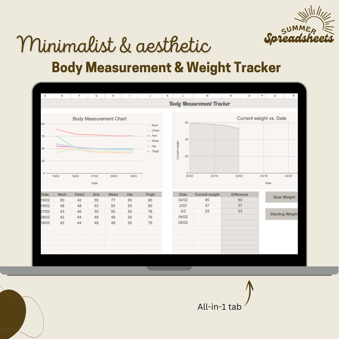 Body Measurements & Weight Tracker for Google Sheets | Fitness Progress ...