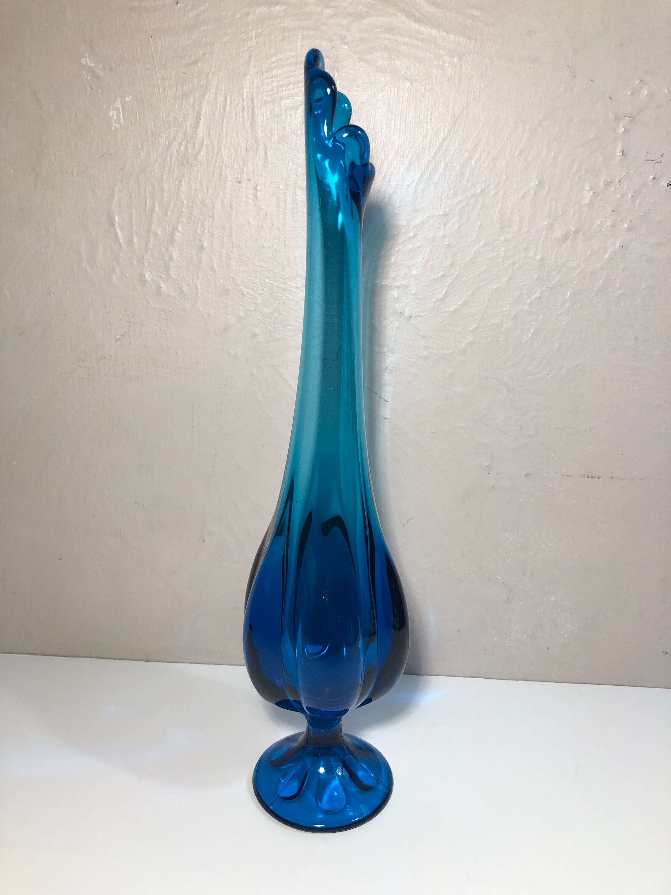 Vintage MCM Viking Glass Epic Blue Bluenique Six Petal Footed 14.5 ...
