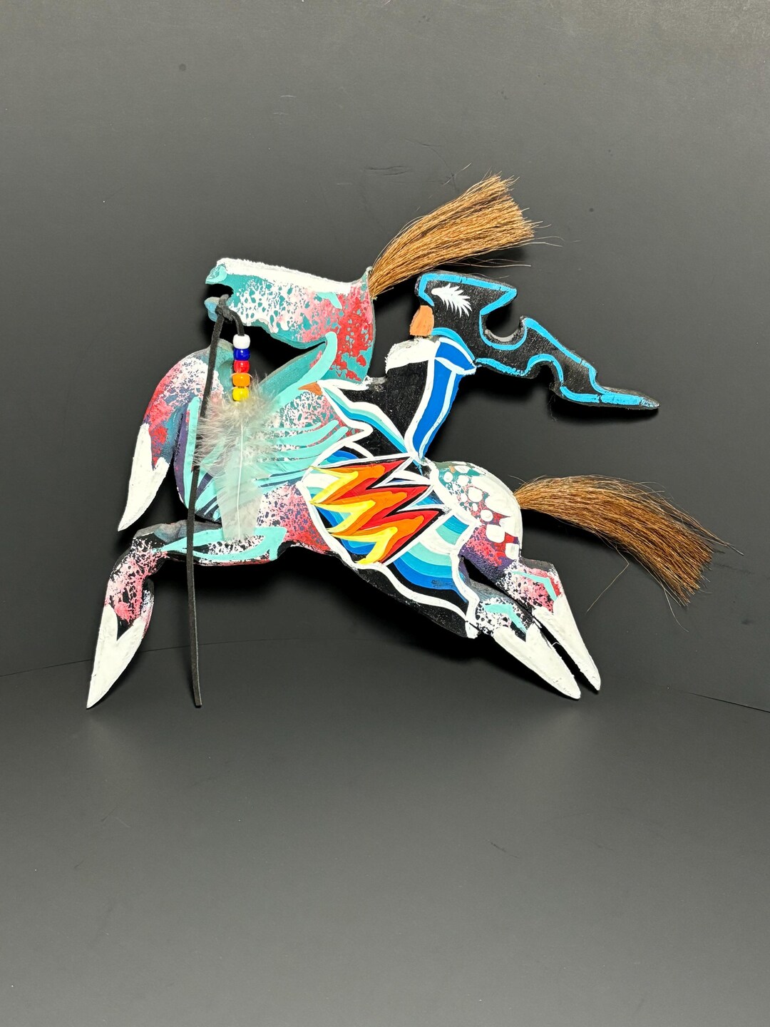 Sam Two Bulls 2002 Handmade Horse and Rider Wooden Wall Hanging Decor ...