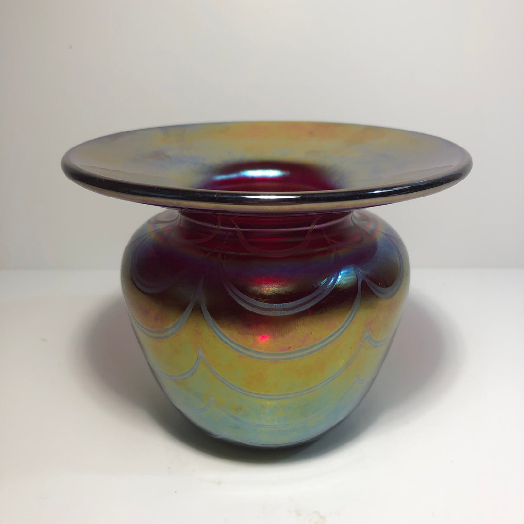 Terry Crider Iridescent Art Glass 4 Tall Vase, Artist Signed & Dated ...