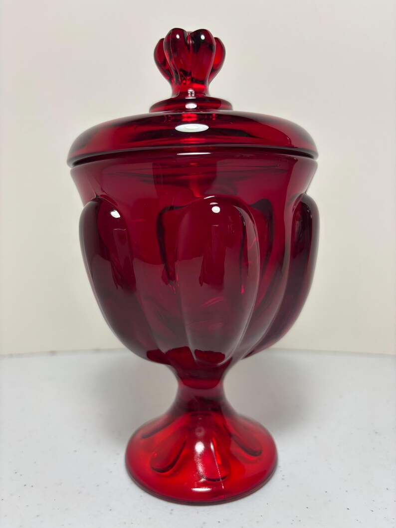 1060’s Viking Ruby Red Epic Line 6 Petal Lidded Compote 8” Tall - Etsy