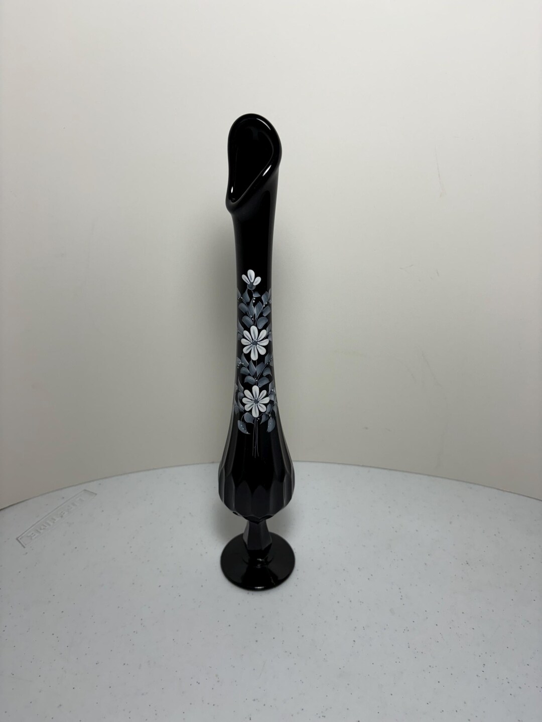 Vintage Fenton 13.25” Black Swung Vase in Thumbprint Design Signed ...