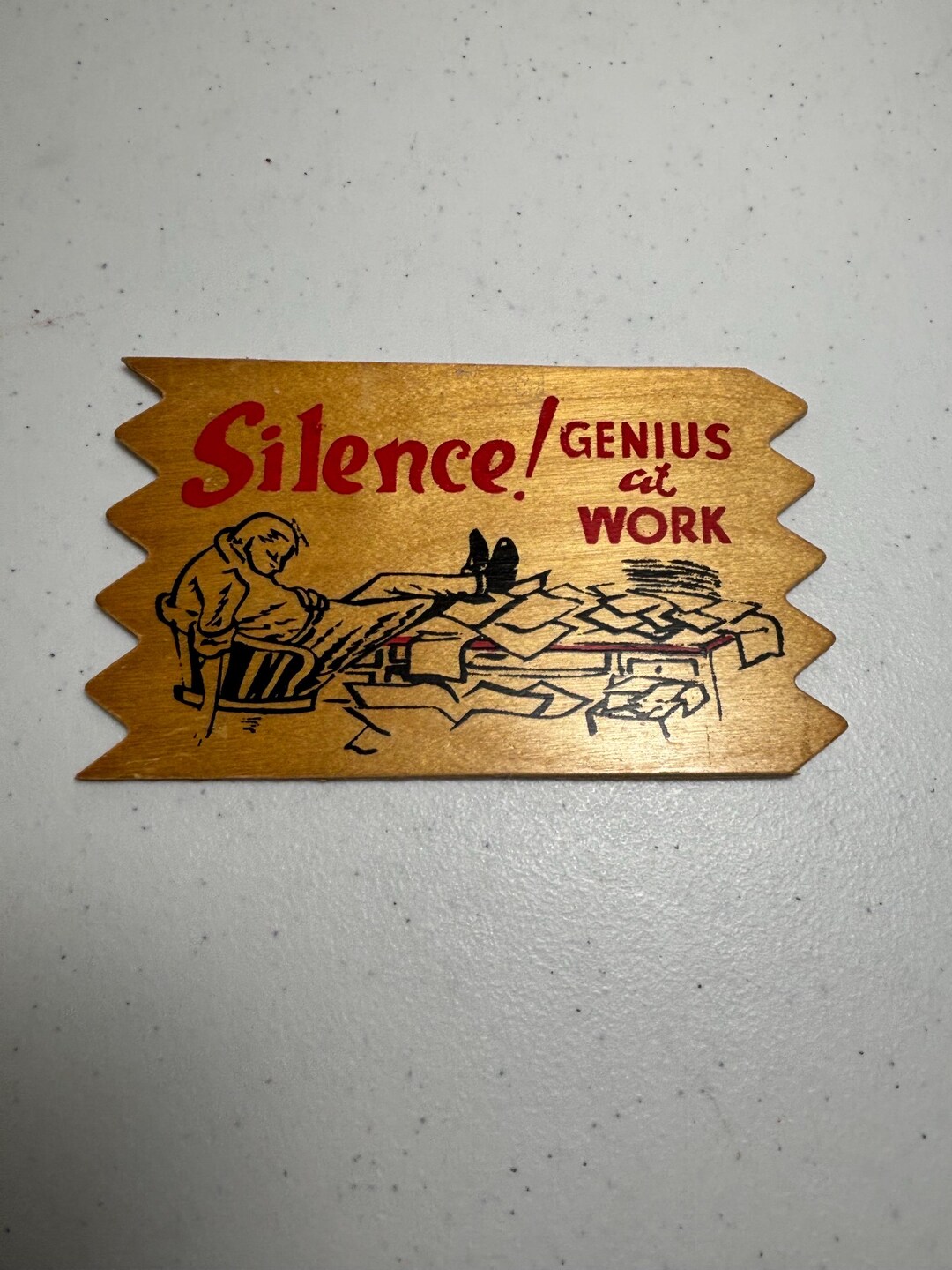 Vintage Jaffre Products Corp. 1950s Wooden Postcard -silence! Genius at ...