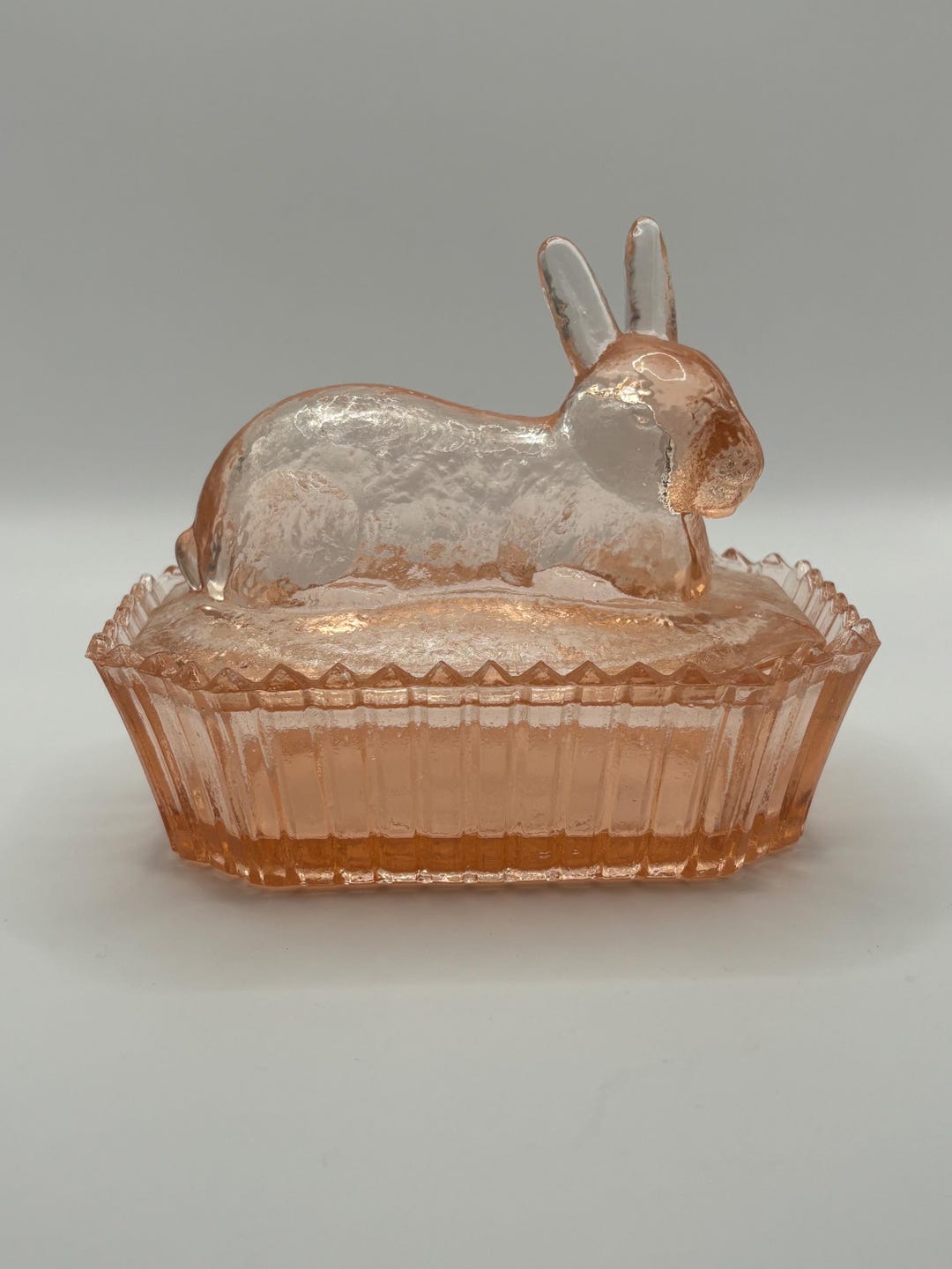 Vintage Jeanette Pink Glass Bunny Rabbit on Nest Covered Dish - Etsy