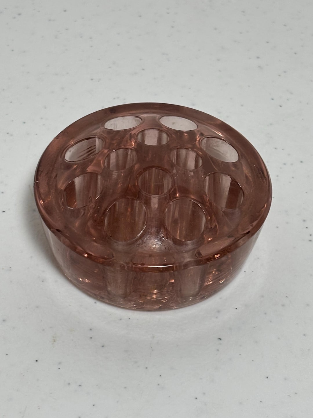 1930’s Pink Depression Glass Flower Frog 12 Stem Hole Flower Arrangment ...