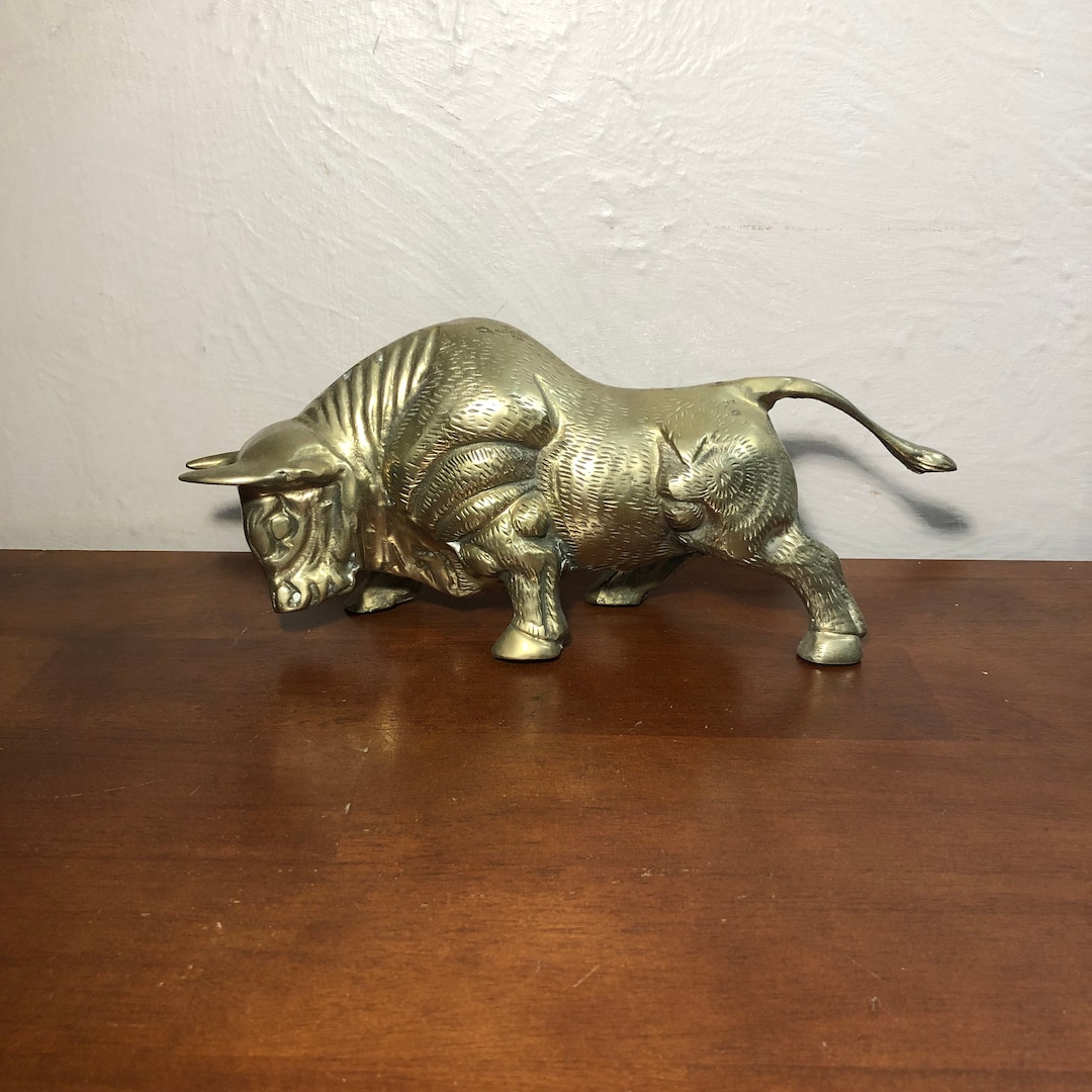 Stunning Solid Brass Charging Bull Taurus Sculpture Figurine Lowered ...
