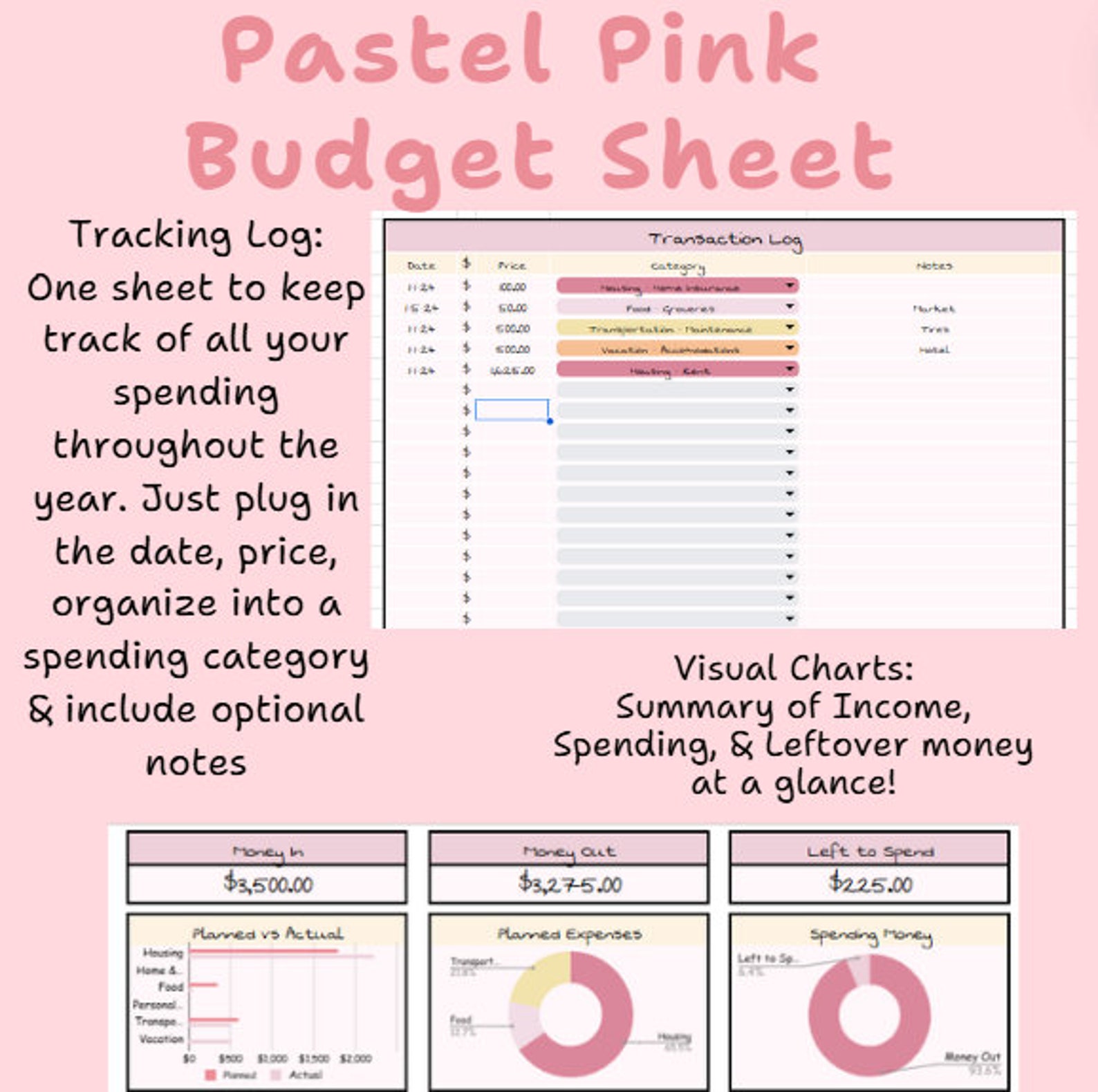 Pastel Pink Monthly Budget Sheet - Etsy