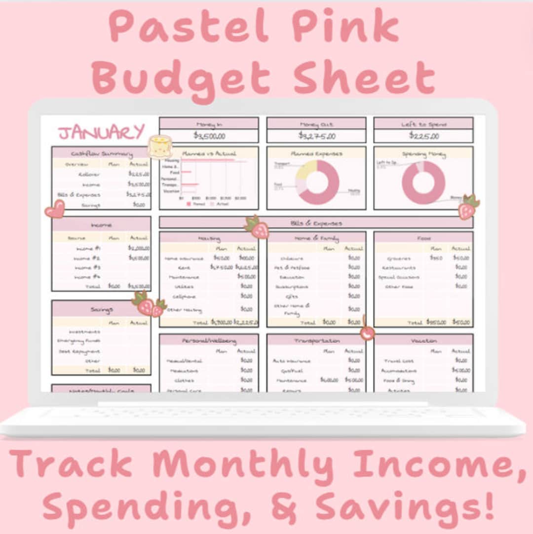 Pastel Pink Monthly Budget Sheet - Etsy