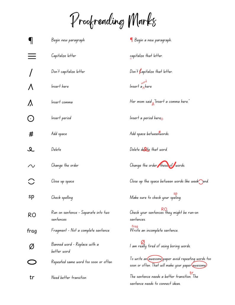 Proofreading Marks - Etsy