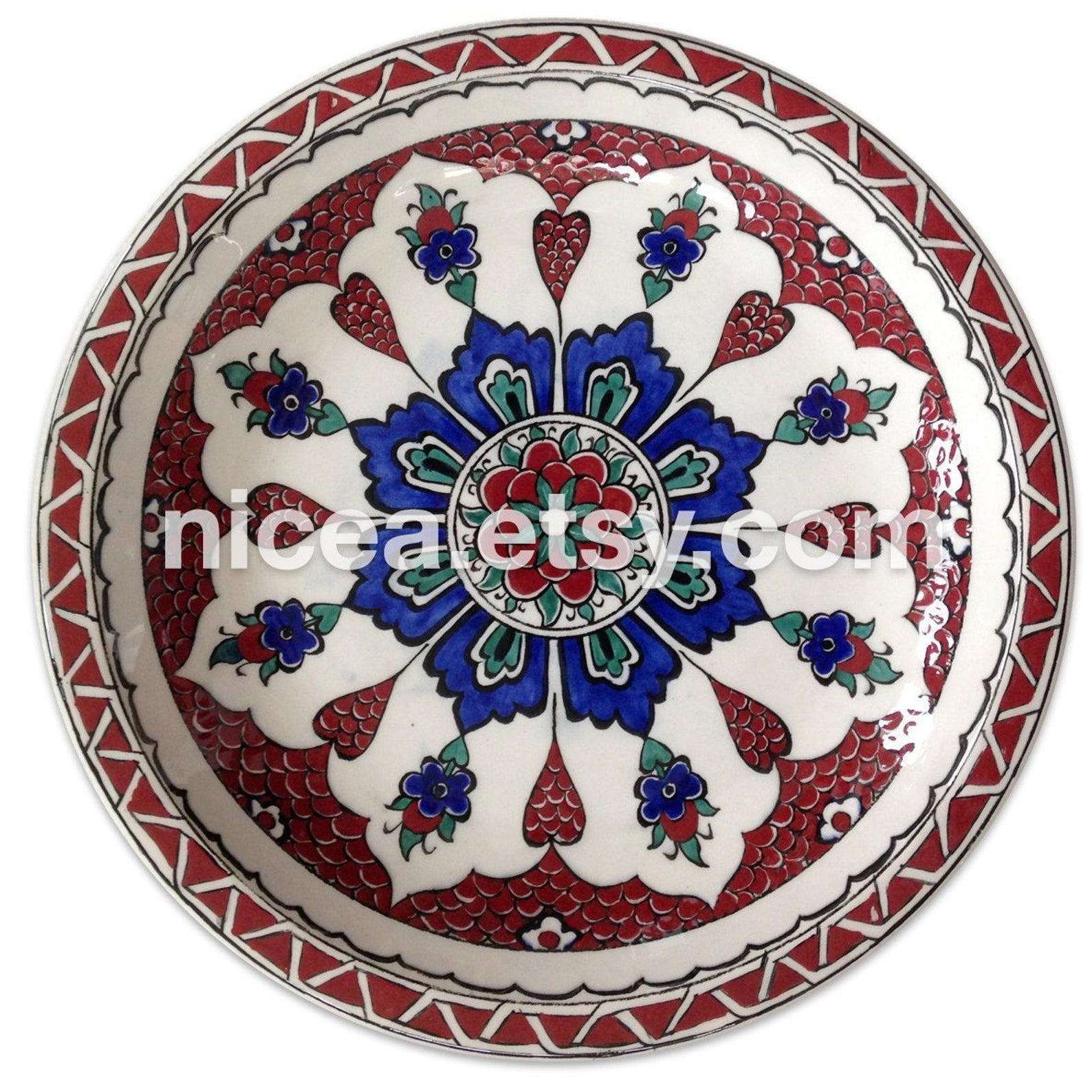 Iznik Pottery Dish With a Central Rosette - Handmade - Home Decor ...