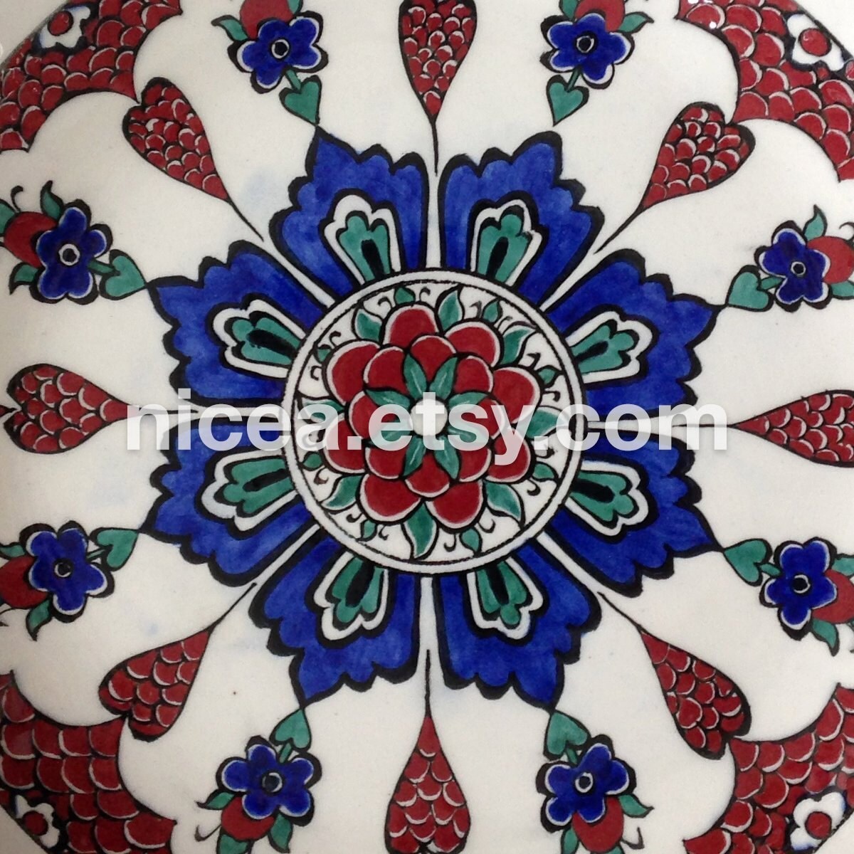 Iznik Pottery Dish With a Central Rosette - Handmade - Home Decor ...