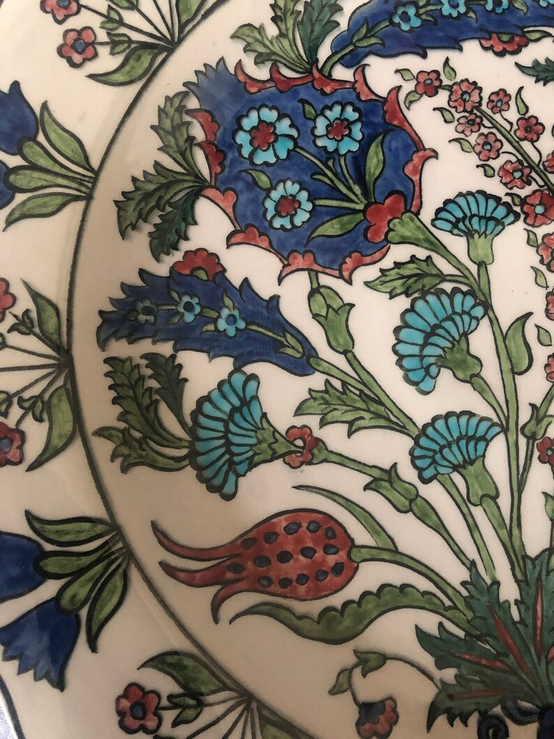 Iznik Ware Inspired Dish With Flower Bouquet - Handmade - Home Decor ...