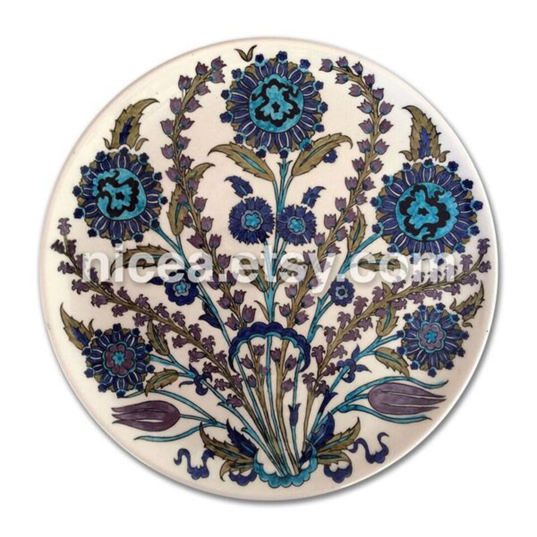 Rimless Iznik Pottery Dish With Floral Design - Handmade - Home Decor ...