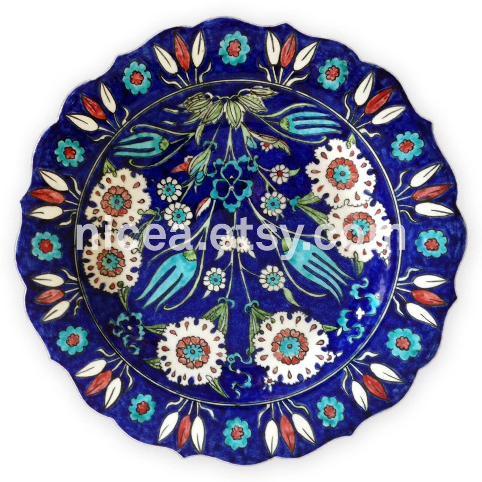 Iznik Pottery Dish With Marguerites and Tulips-handmade-home Decor ...