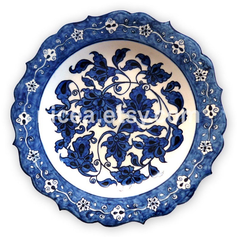 Iznik Pottery Dish With Lotus Pattern - Handmade - Home Decor - Fine ...