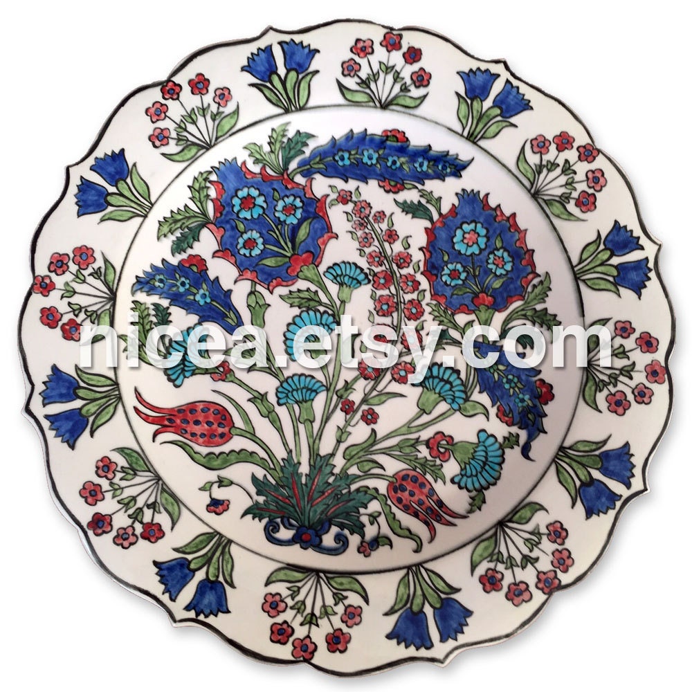 Iznik Ware Inspired Dish With Flower Bouquet - Handmade - Home Decor - Fine Art Ceramics - Etsy
