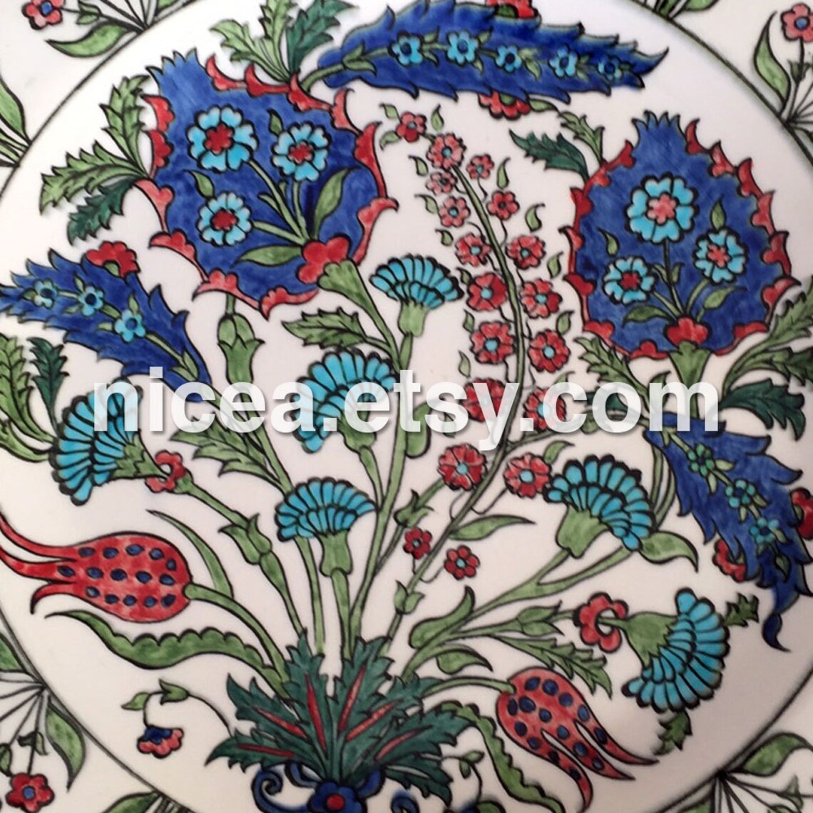 Iznik Ware Inspired Dish With Flower Bouquet Handmade Home Decor Fine ...