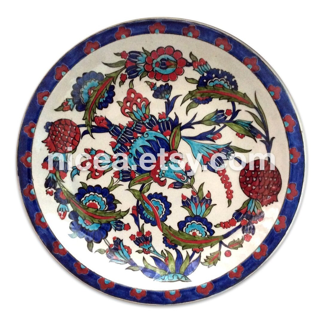 Iznik Pottery Dish With Floral Design - Handmade - Home Decor - Fine ...