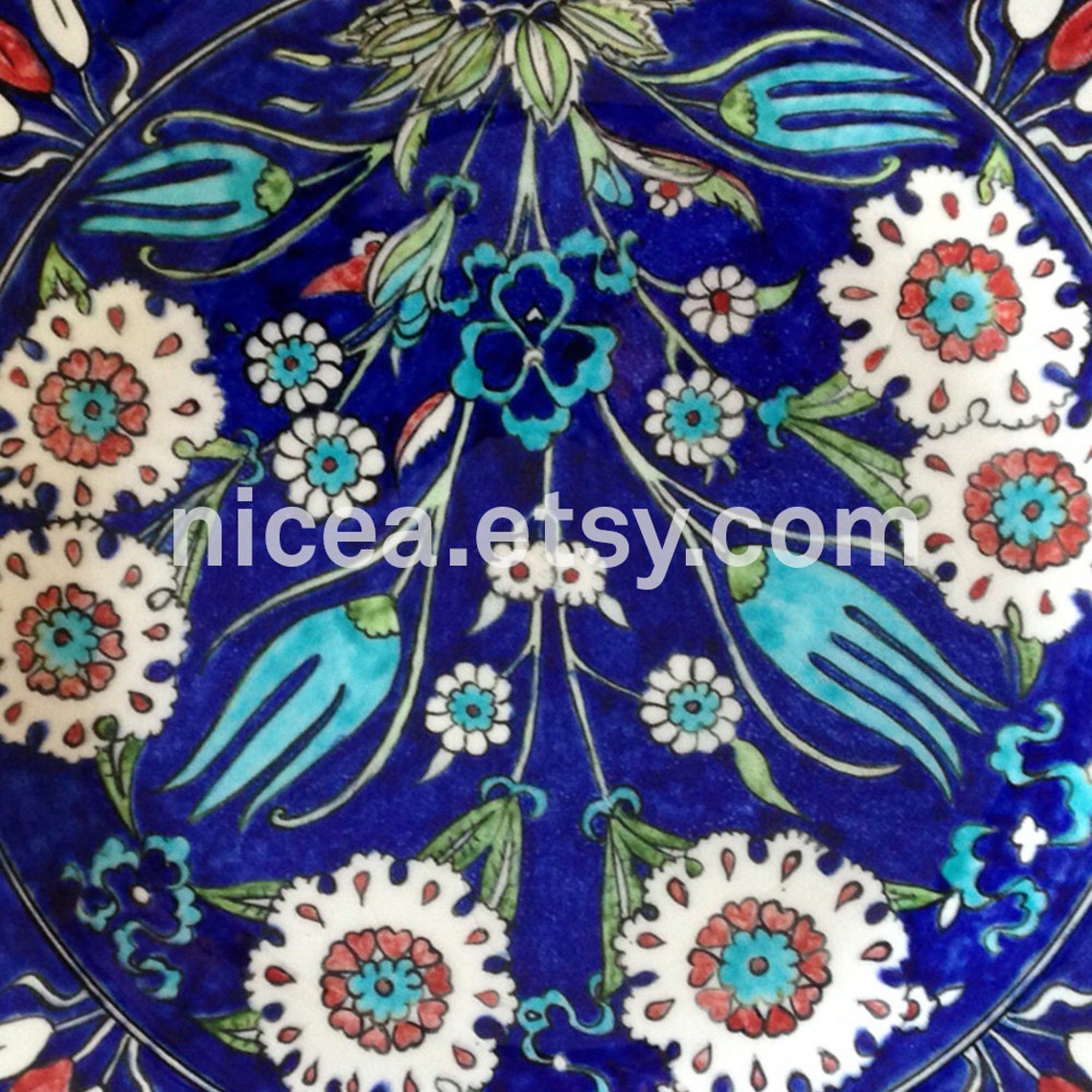 Iznik Pottery Dish With Marguerites and Tulips-handmade-home Decor ...