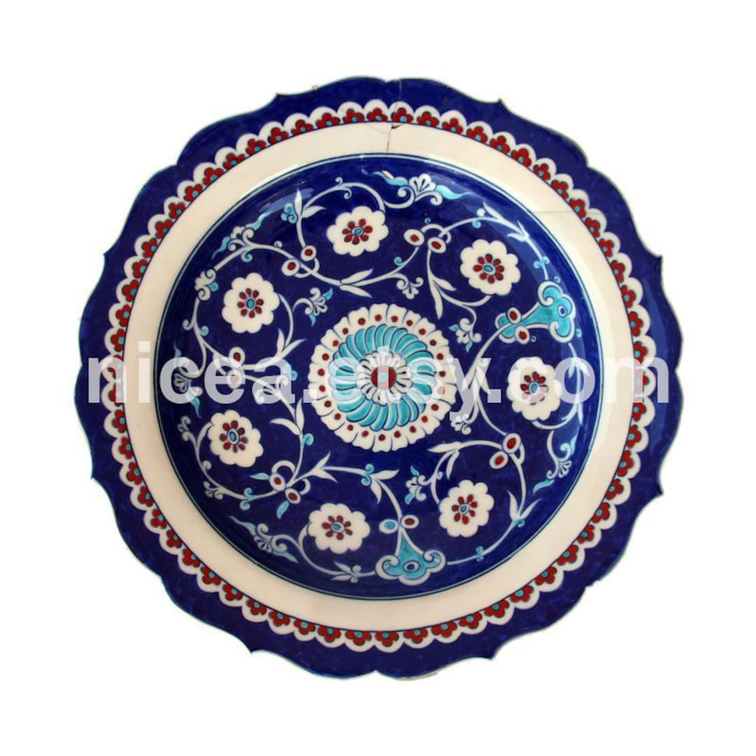 Iznik Pottery Dish With Central Rosette - Handmade - Home Decor - Fine ...