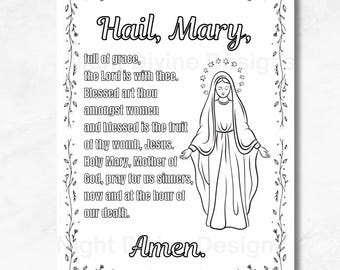 Catholic Hail Mary Coloring Page- Printable Sunday School Worksheet ...