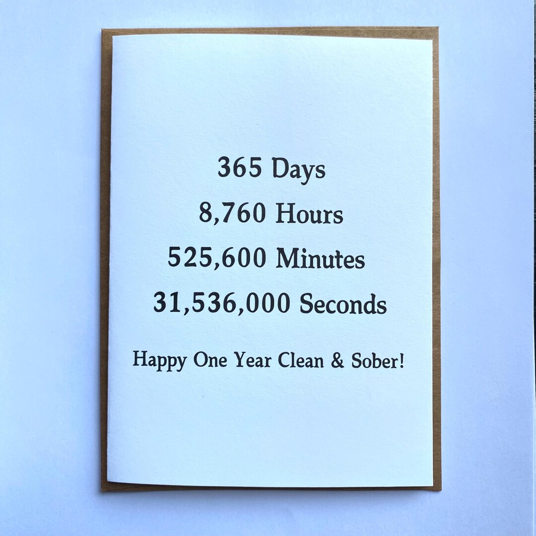 1 Year Sobriety Anniversary Card, Clean & Sober Gift - Etsy