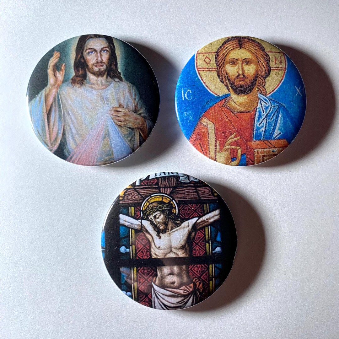 Jesus Christ Art Pin Set - Catholic Gifts - Christian Pin - 2.25 Inch ...
