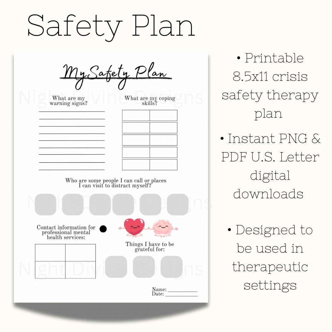 Printable Crisis Safety Plan - Therapy Worksheet - Self Help, Mental ...