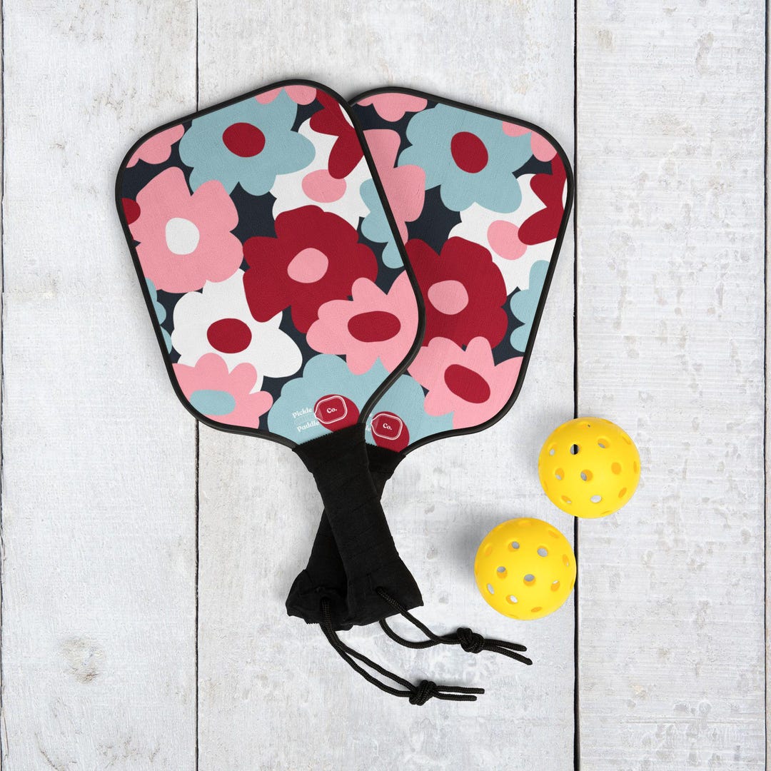 Retro Blossom Pickleball Paddle Set Vintage Floral Design, 2 Paddles ...