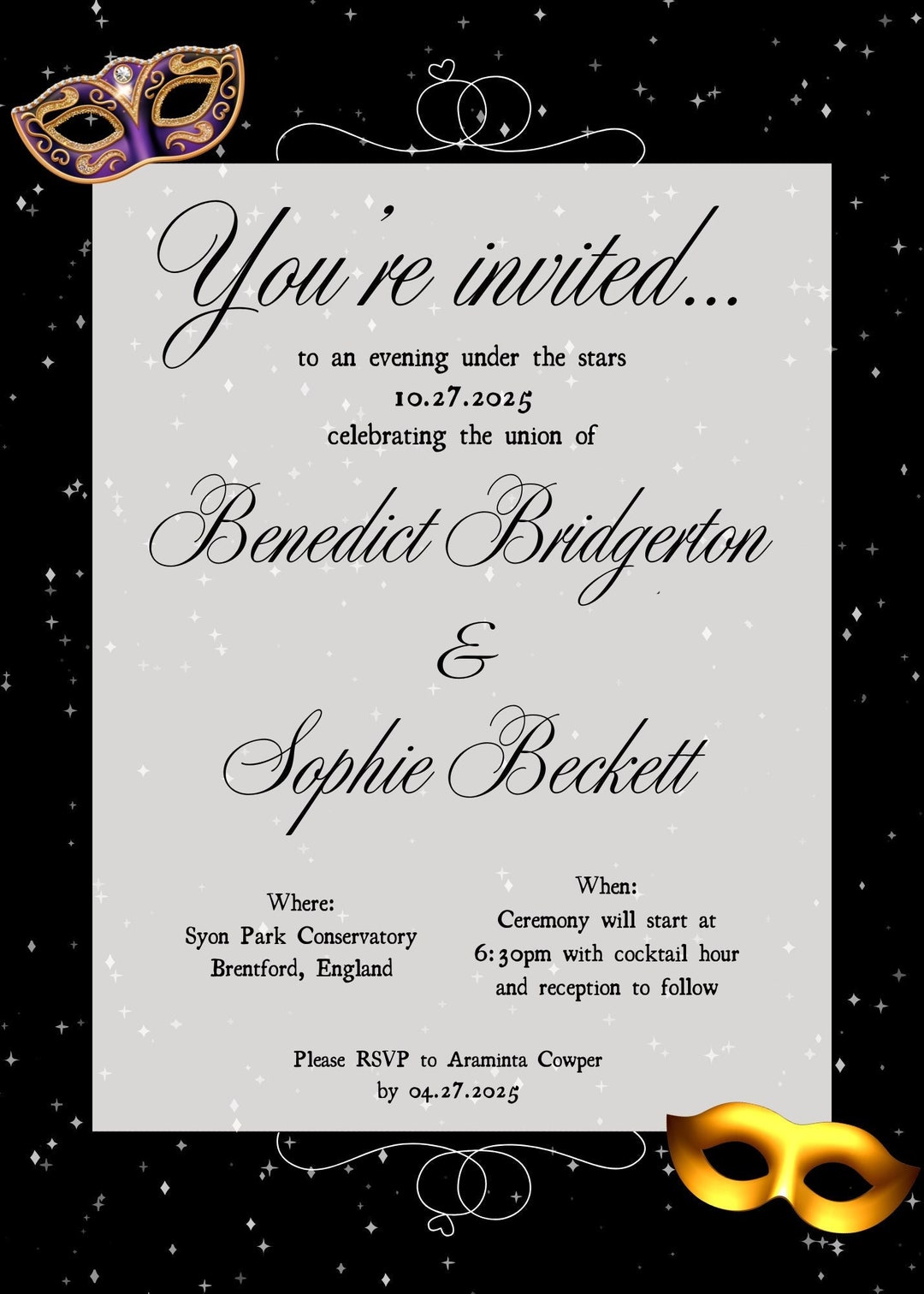 Bridgerton Inspired Wedding Invitation - Benedict & Sophie - Etsy