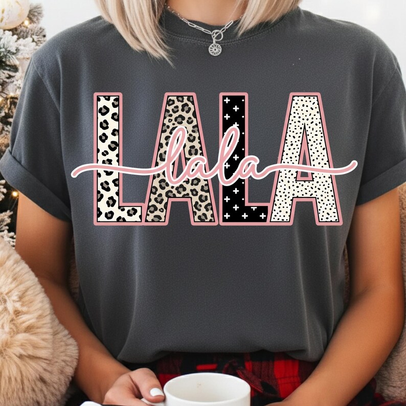 Preppy Leopard Lala PNG, Pink Block Letter Grandma Clipart, Mother’s ...