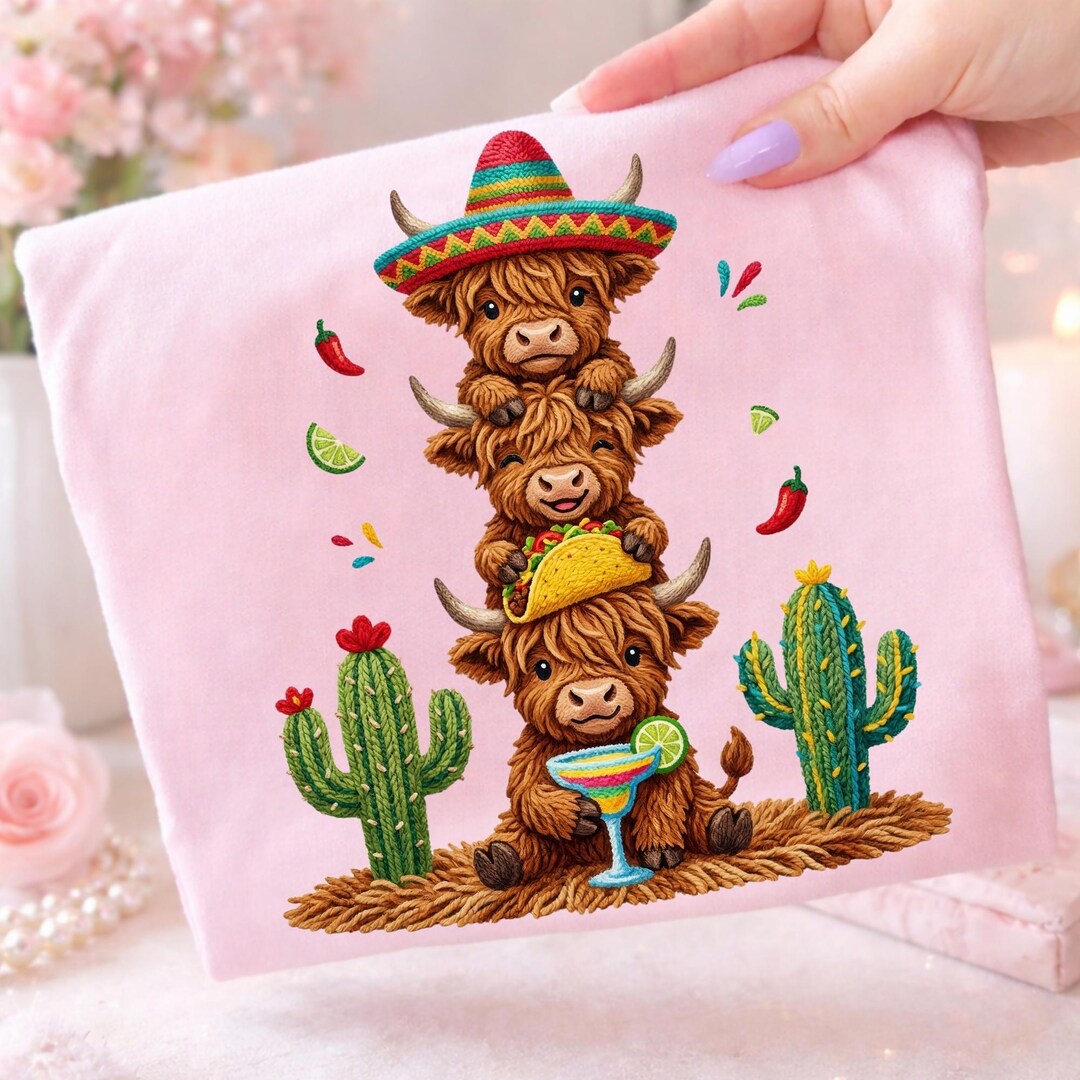 Cinco De Mayo Highland Cow Png, Faux Yarn Taco Margarita Fiesta Cow ...