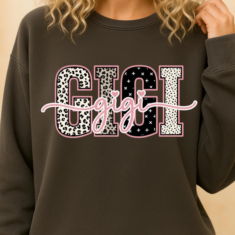Preppy Leopard Gigi PNG, Pink Block Letter Grandma Clipart, Mother’s ...