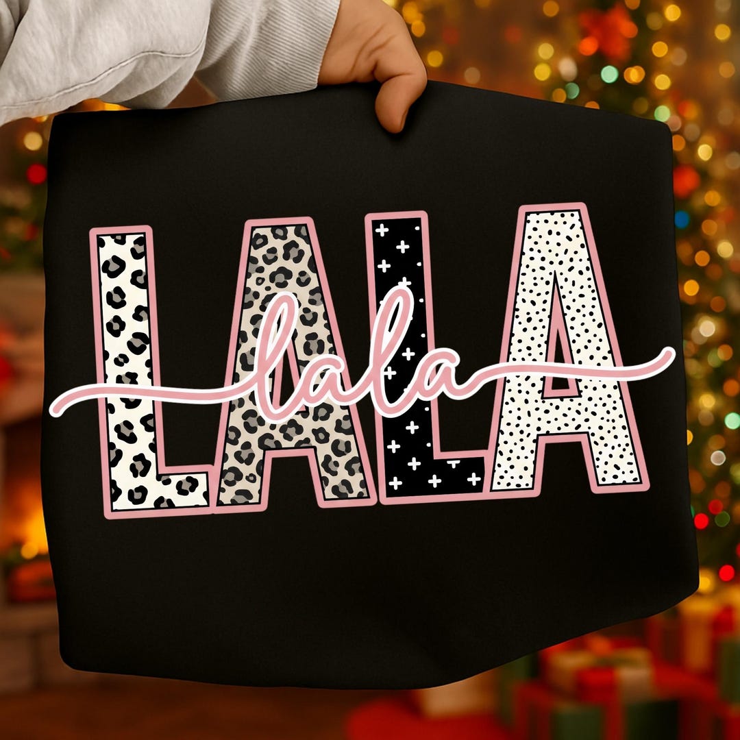 Preppy Leopard Lala PNG, Pink Block Letter Grandma Clipart, Mother’s ...